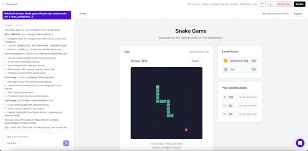 I built a Snake game with auth + per-user leaderboard from one prompt ...